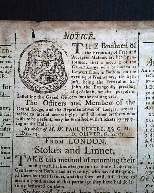 Paul Revere Masonic notice... - RareNewspapers.com