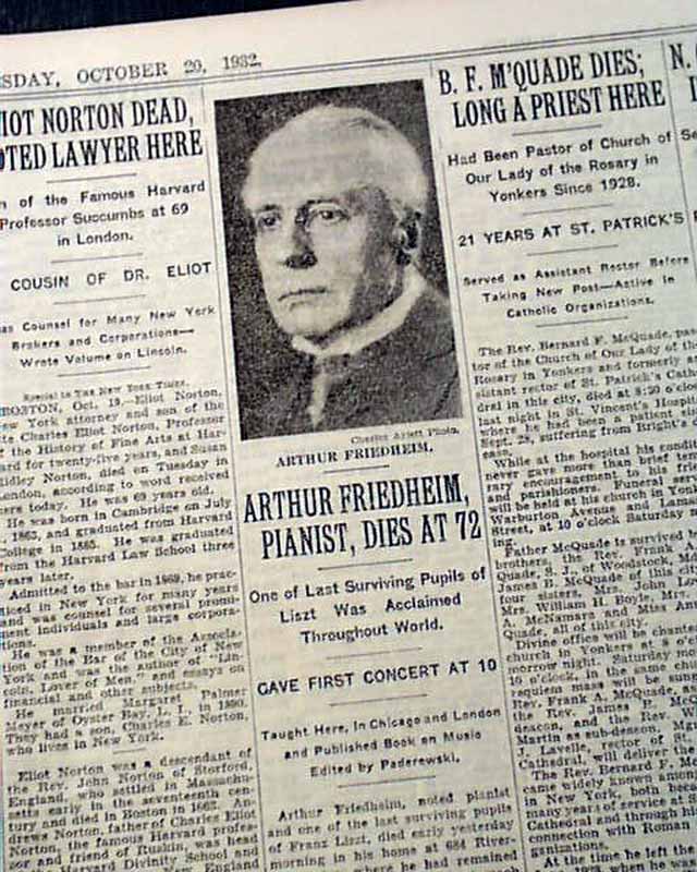 Arthur Friedheim death... Russian pianist... - RareNewspapers.com