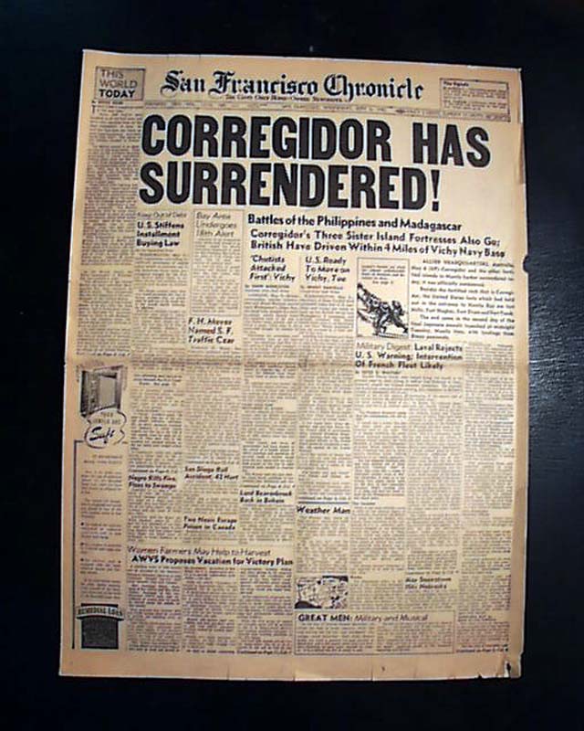 Corregidor Surrenders in 1942.... - RareNewspapers.com