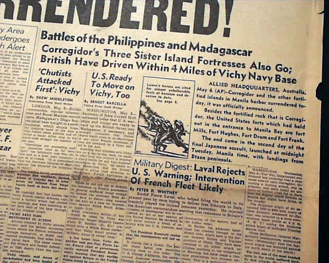 Corregidor Surrenders in 1942.... - RareNewspapers.com