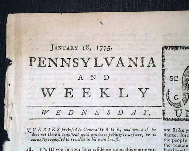 Famous "Unite Or Die" engraving in the masthead... - RareNewspapers.com