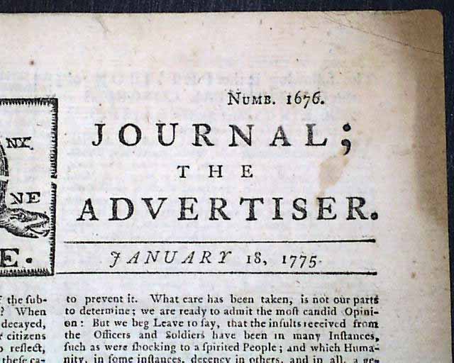 Famous "Unite Or Die" engraving in the masthead... - RareNewspapers.com