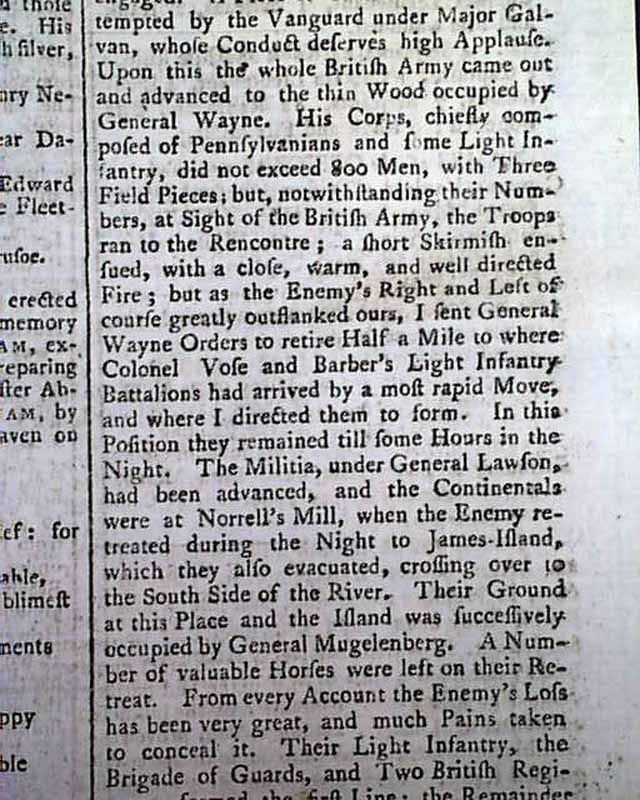 Battle of Green Spring, or Jamestown Ford... - RareNewspapers.com