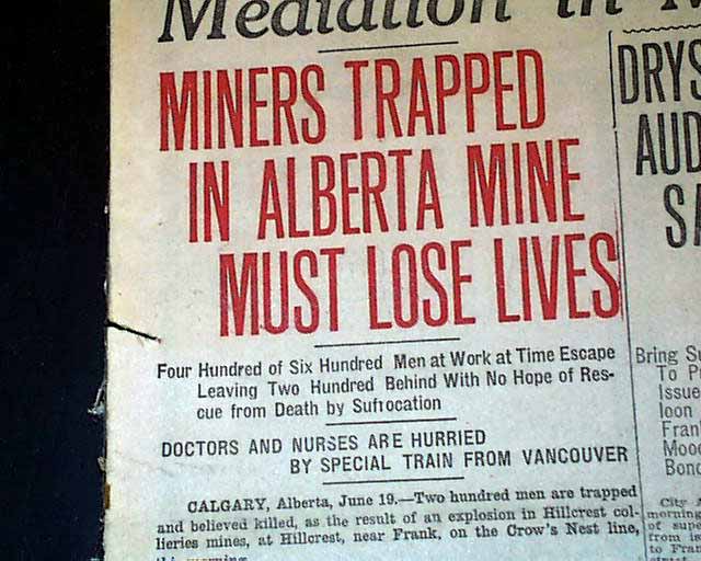 1914 Hillcrest mine disaster... Worst in Canadian history ...