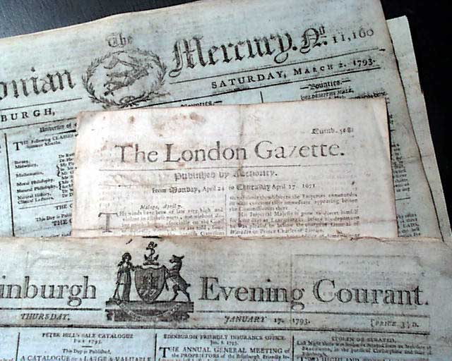 Seven newspapers from 1671 - 1798... - RareNewspapers.com