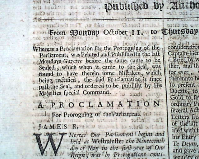 A Proclamation from King James II... - RareNewspapers.com