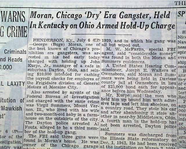 George Bugs Moran Arrested 1946 RareNewspapers george-bugs-moran-arrested-1946-rarenewspapers