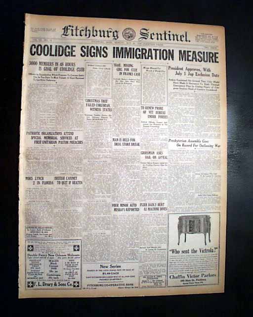 Immigration Act of 1924 signed into law... - RareNewspapers.com