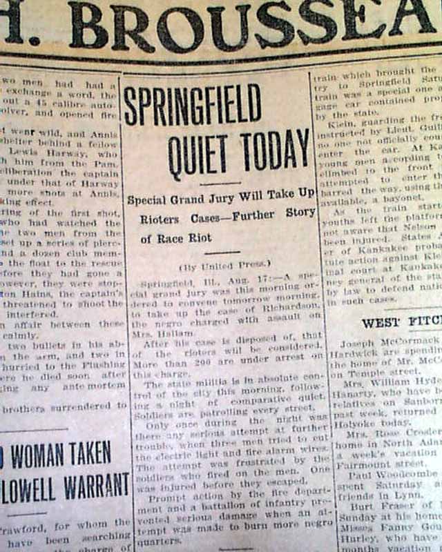 Springfield, Illinois race riots.... Negro lynched... - RareNewspapers.com
