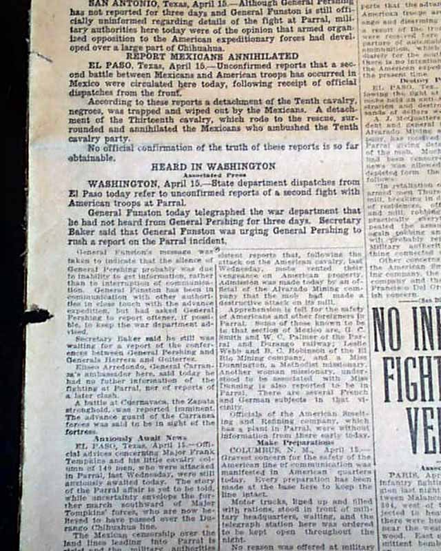 1916 Battle of Parral... Mexico... - RareNewspapers.com