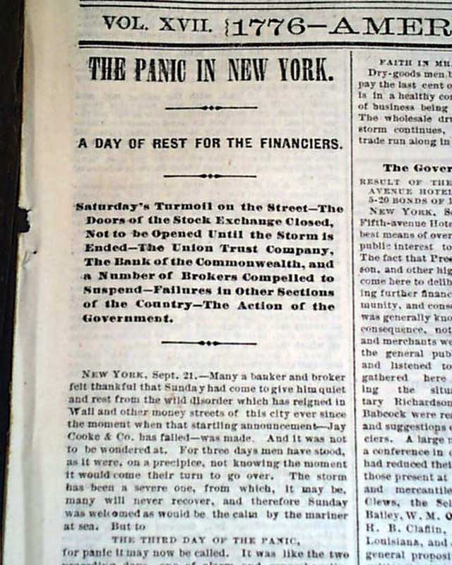 The financial panic of 1873... - RareNewspapers.com