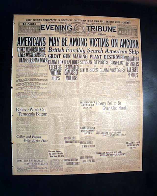 1915 SS Ancona sinking... - RareNewspapers.com