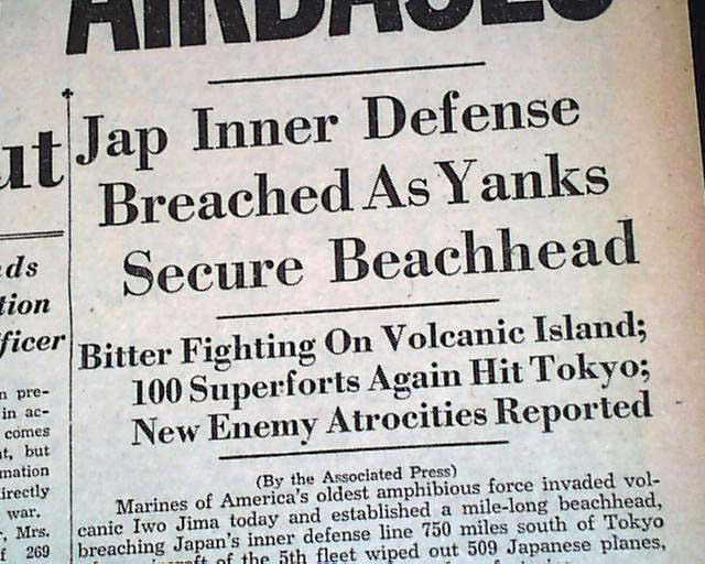 Initial Iwo Jima landing.... U.S. Marines... - RareNewspapers.com