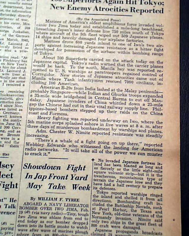Initial Iwo Jima landing.... U.S. Marines... - RareNewspapers.com