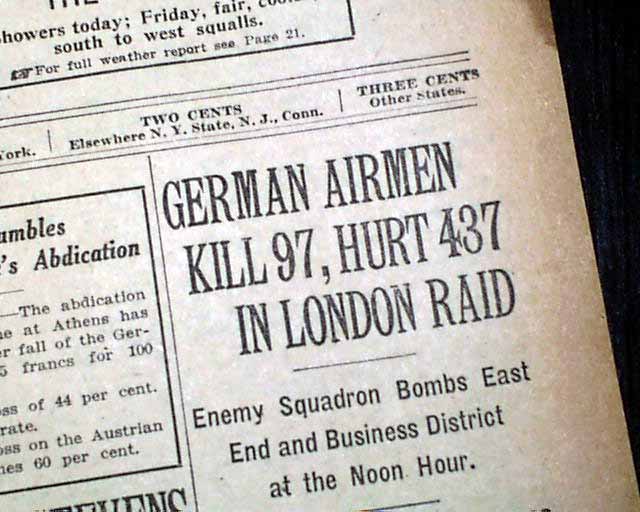 1917 London air raid... WWI... - RareNewspapers.com