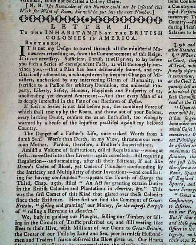 "Letter to the Inhabitants of the British Colonies..." plus so much ...
