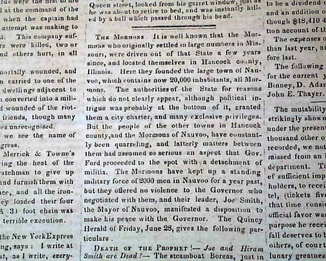 Great account of the death of Joseph Smith... - RareNewspapers.com