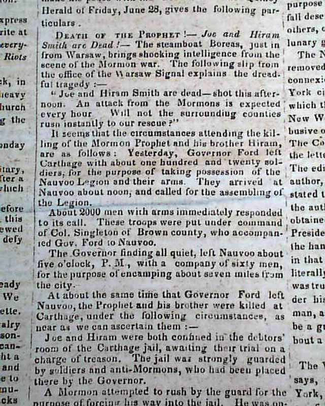 Great account of the death of Joseph Smith... - RareNewspapers.com