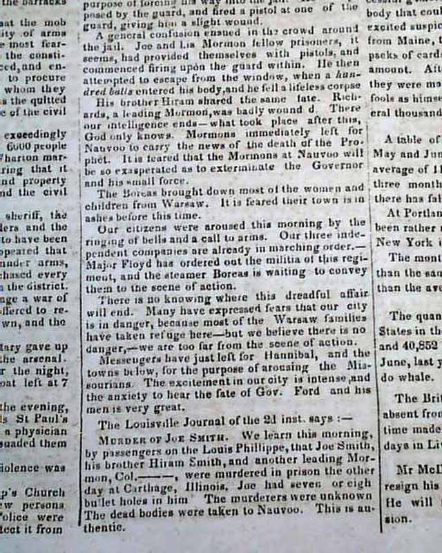 Great account of the death of Joseph Smith... - RareNewspapers.com