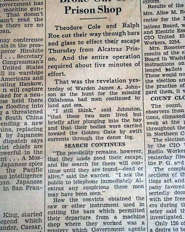 1937 Escape from Alcatraz... - RareNewspapers.com