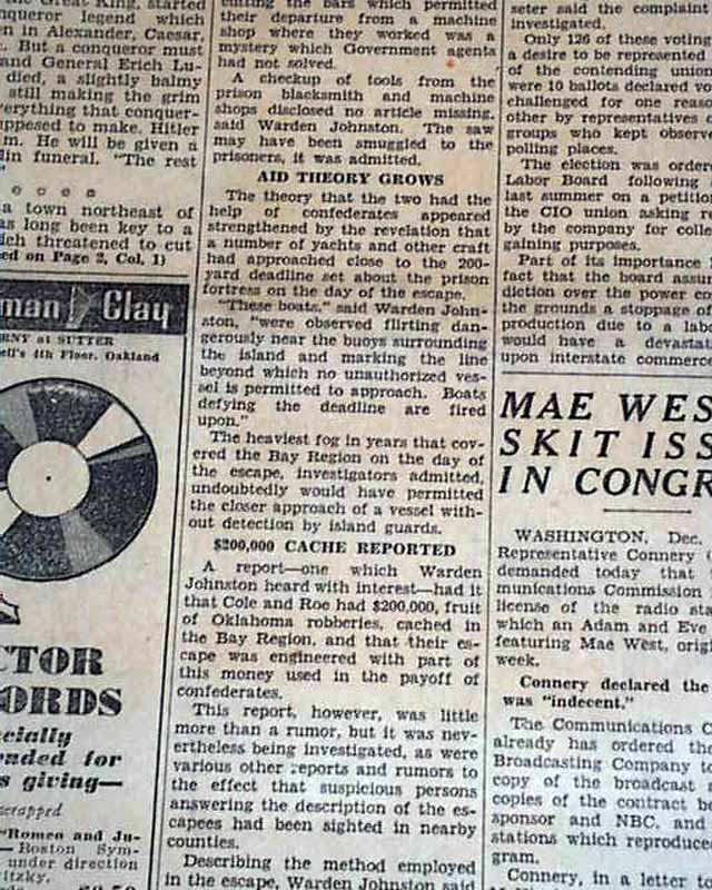 1937 Escape from Alcatraz... - RareNewspapers.com