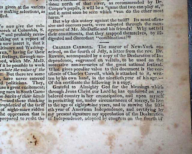 Charles Carroll & the Declaration of Independence... - RareNewspapers.com