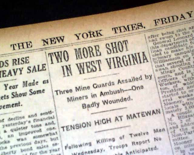 Battle of Matewan in 1920.... Sid Hatfield fame... - RareNewspapers.com