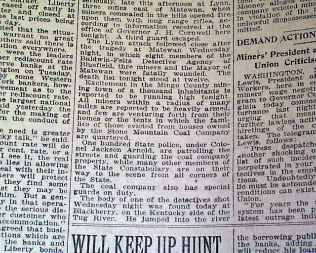 Battle of Matewan in 1920.... Sid Hatfield fame... - RareNewspapers.com