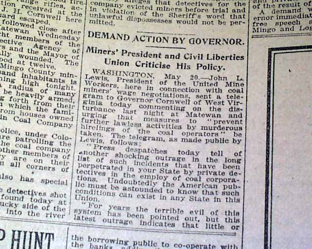 Battle of Matewan in 1920.... Sid Hatfield fame... - RareNewspapers.com