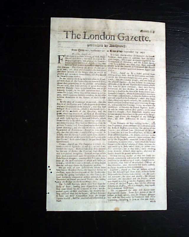 Genuine London Gazette newspaper from 1671... - RareNewspapers.com