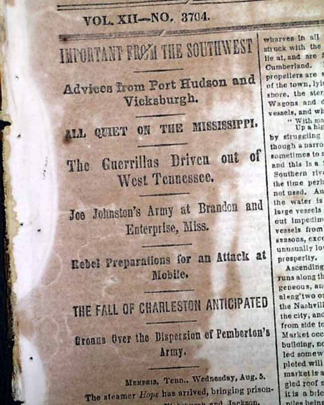 1863 Southern Civil War reports.... - RareNewspapers.com