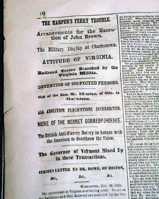 John Brown's Harper's Ferry raid... Capture of a slave ship... Funeral ...
