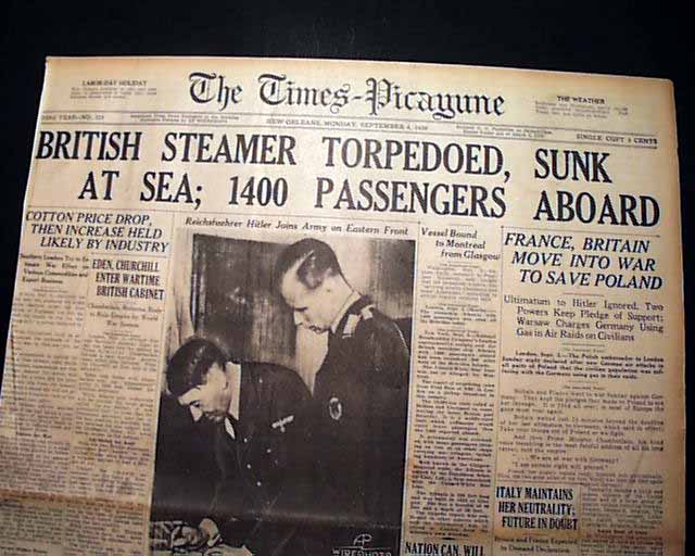 SS Athenia sunk by Germany... - RareNewspapers.com