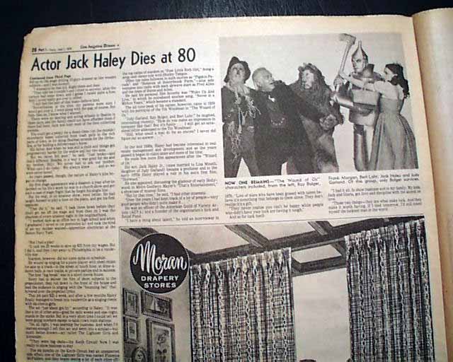 Death of Jack Haley, the "Tin Woodman" in the Wizard of Oz ...