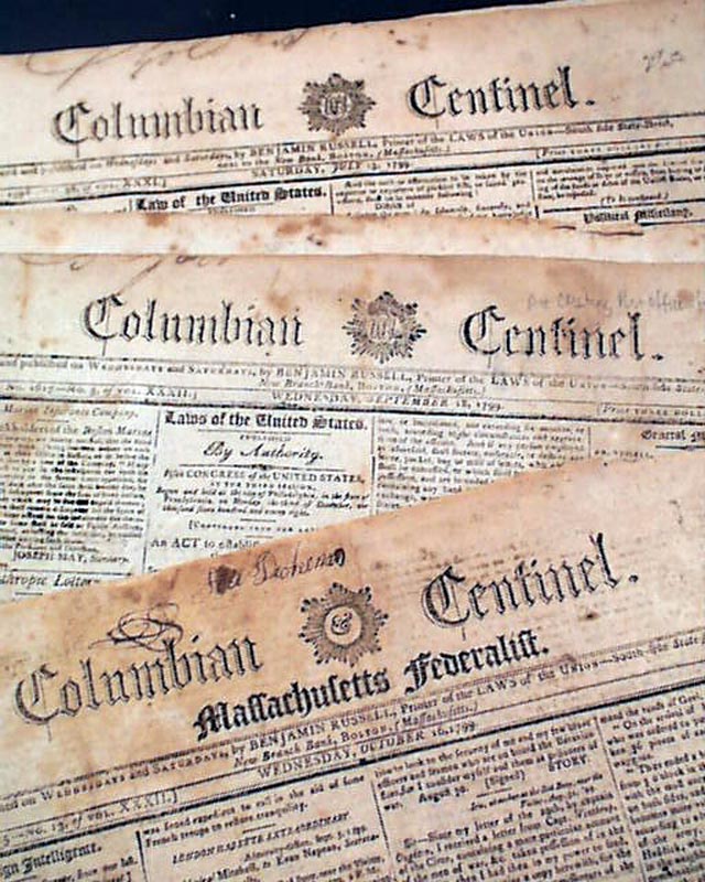 Eight Boston newspapers from 1799... Paul Revere... - RareNewspapers.com