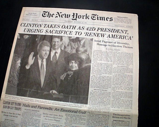 Clinton is sworn into office... first term - RareNewspapers.com