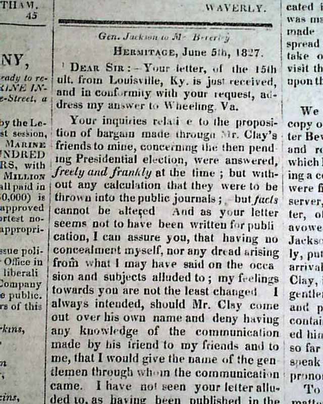 Andrew Jackson Letter In 1827... - RareNewspapers.com