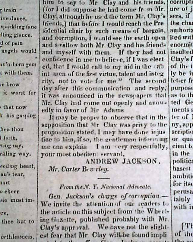 Andrew Jackson Letter In 1827... - RareNewspapers.com