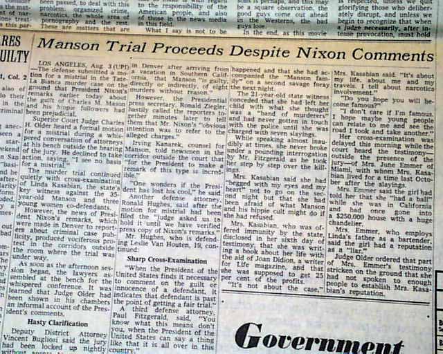 Charles Manson declared guily by President Nixon... - RareNewspapers.com