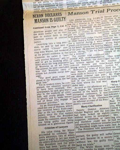 Charles Manson declared guily by President Nixon... - RareNewspapers.com