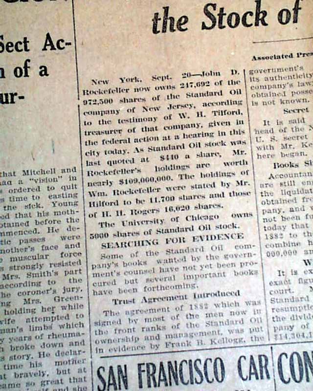 1907 Standard Oil case.... John D. Rockefeller... - RareNewspapers.com