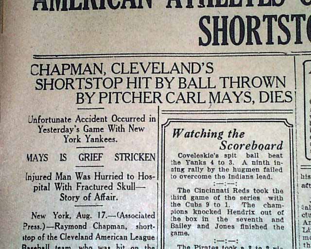 Ray Chapman skull fractured death... - RareNewspapers.com