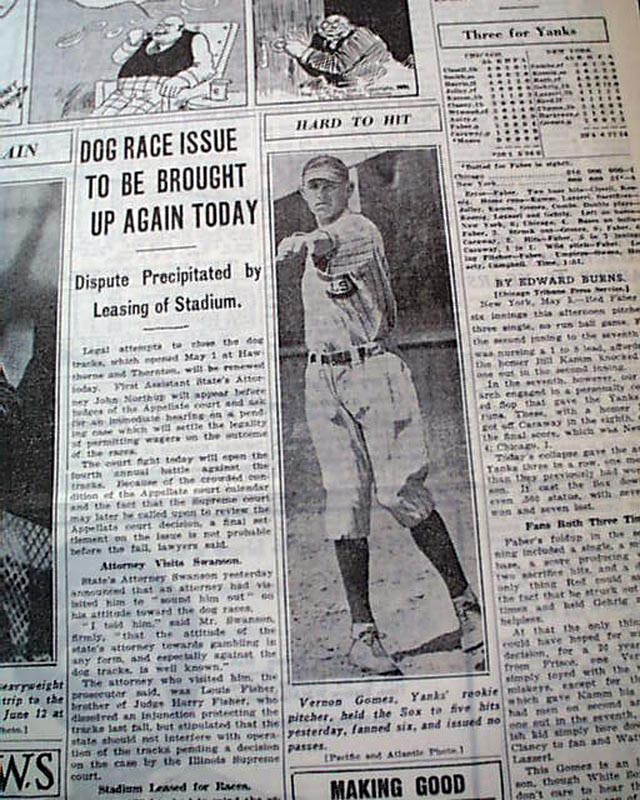 NYY Pitcher Lefty Gomez 1st career win in 1930... - RareNewspapers.com