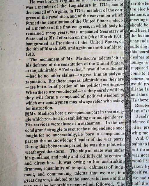 James Madison death in 1836.... - RareNewspapers.com