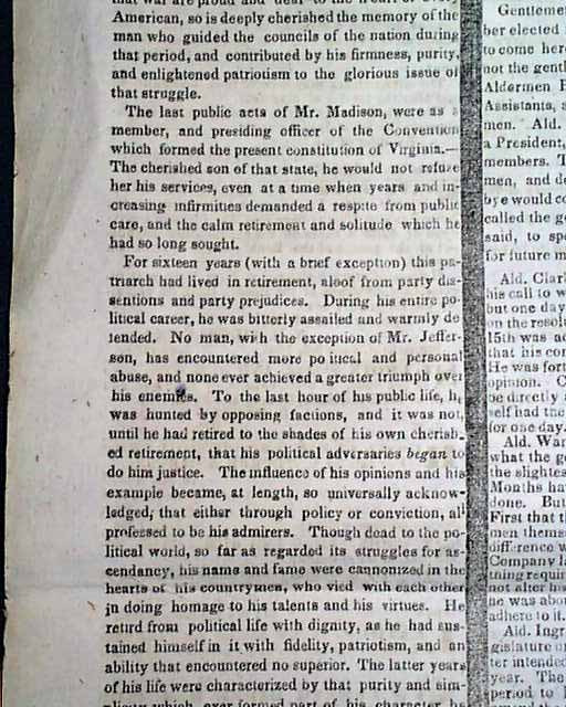 James Madison death in 1836.... - RareNewspapers.com