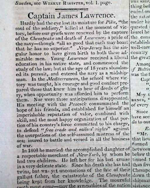 Captain James Lawrence: 'Don't give up the ship!'... - RareNewspapers.com