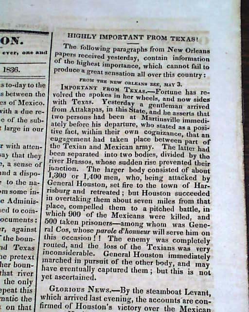Capture Of Santa Anna & San Jacinto In 1836.... - RareNewspapers.com