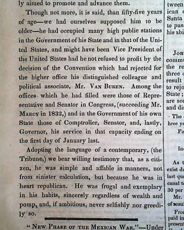 Silas Wright death in 1847.... - RareNewspapers.com