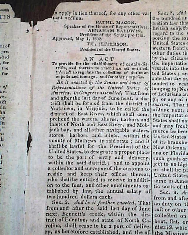 President Thomas Jefferson signs two Acts of Congress ...