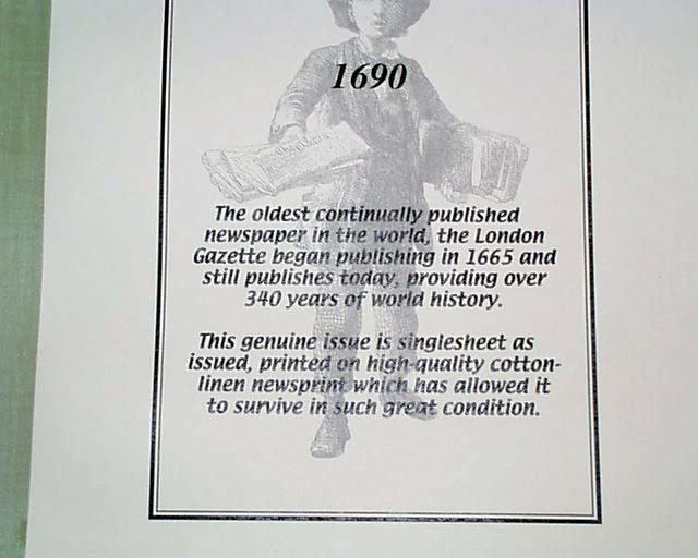 Early RARE 1690 Newspaper GAZETTE With Folder - LONDON GAZETTE - 314 ...